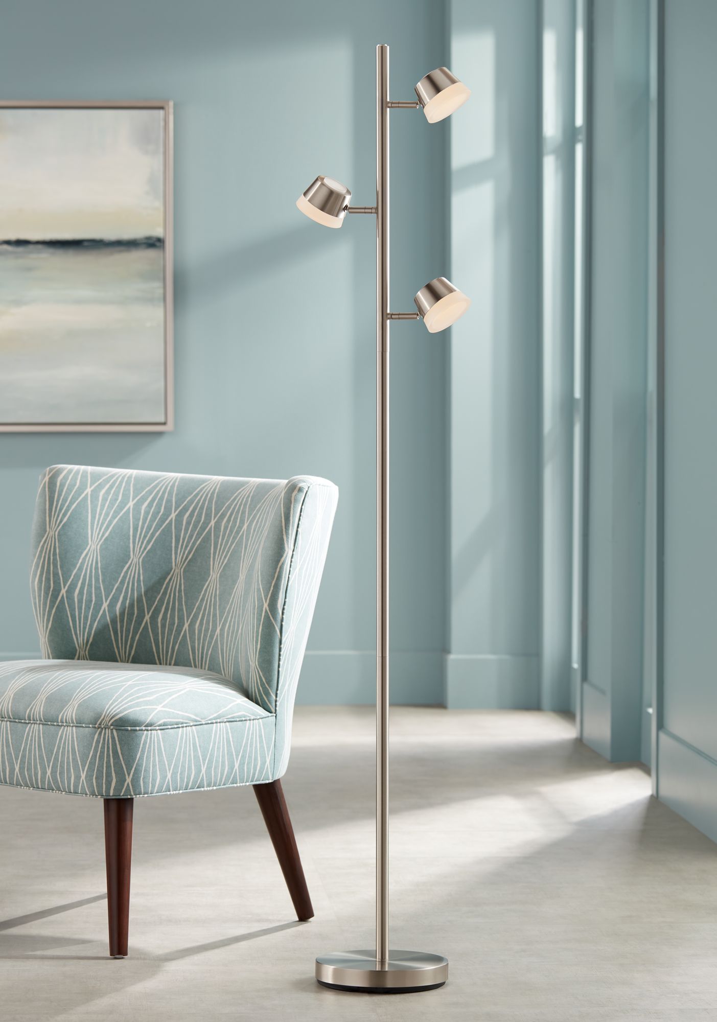 Merlin Satin Nickel Trac Tree 3-Light LED Floor Lamp - #18P50 | Lamps Plus