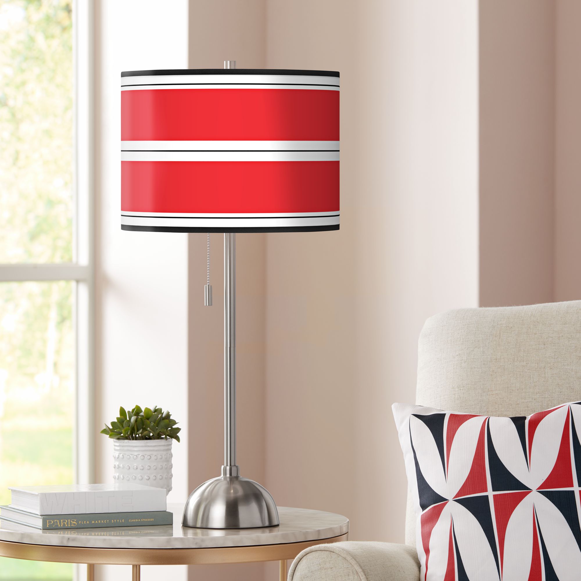 Red Stripes Giclee Shade Table Lamp - #26G69 | Lamps Plus