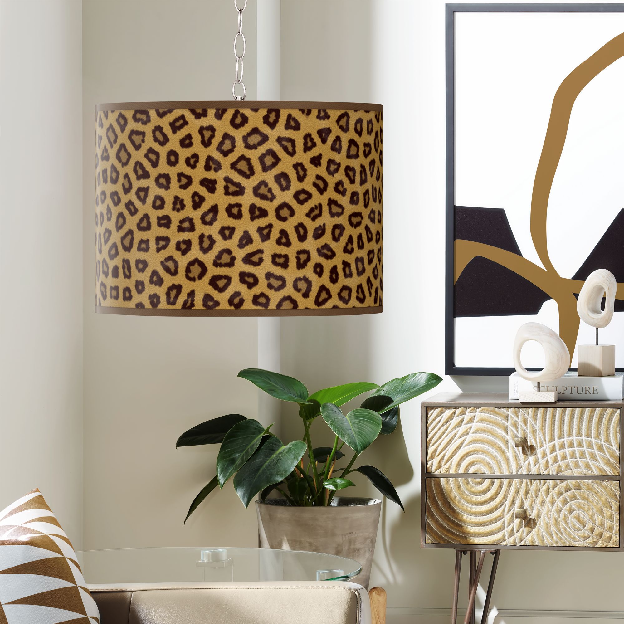 Swag Style Safari Cheetah Giclee Shade Plug-In Chandelier - #27G30 ...