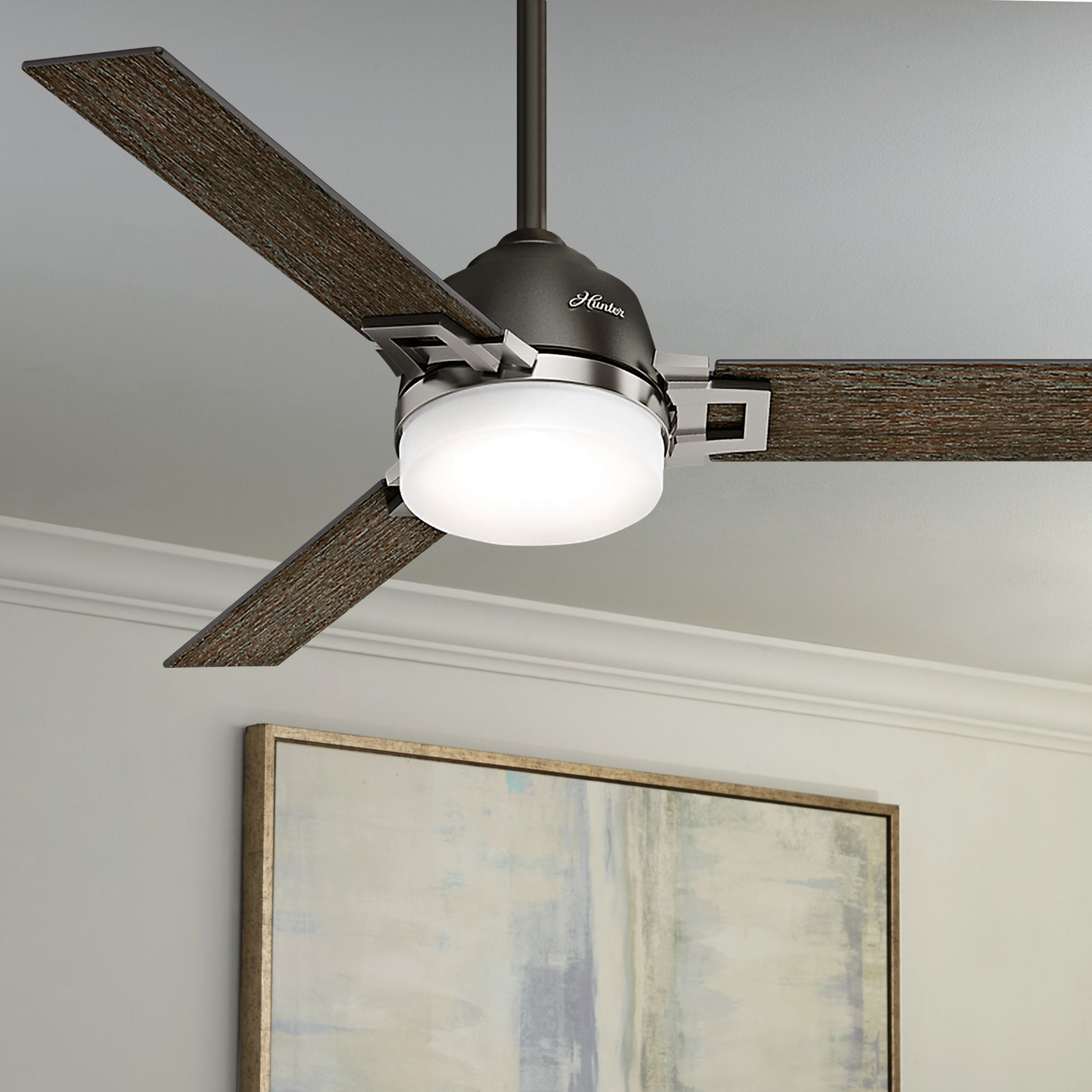 48" Hunter Leoni Brushed Nickel Bronze LED Ceiling Fan with Remote ...