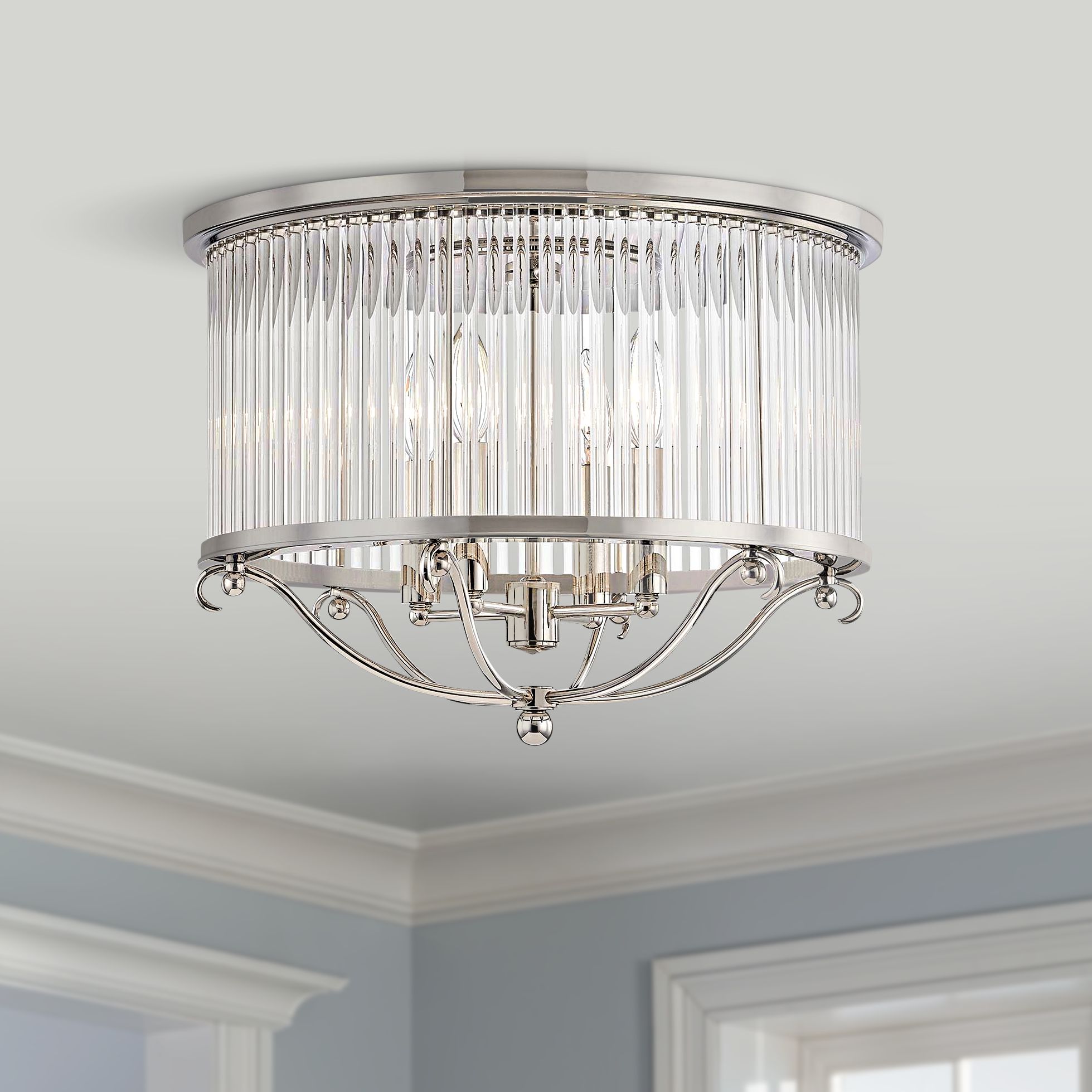 Glass No.1 19"W Polished Nickel Crystal Rods Ceiling Light - #67N14 ...
