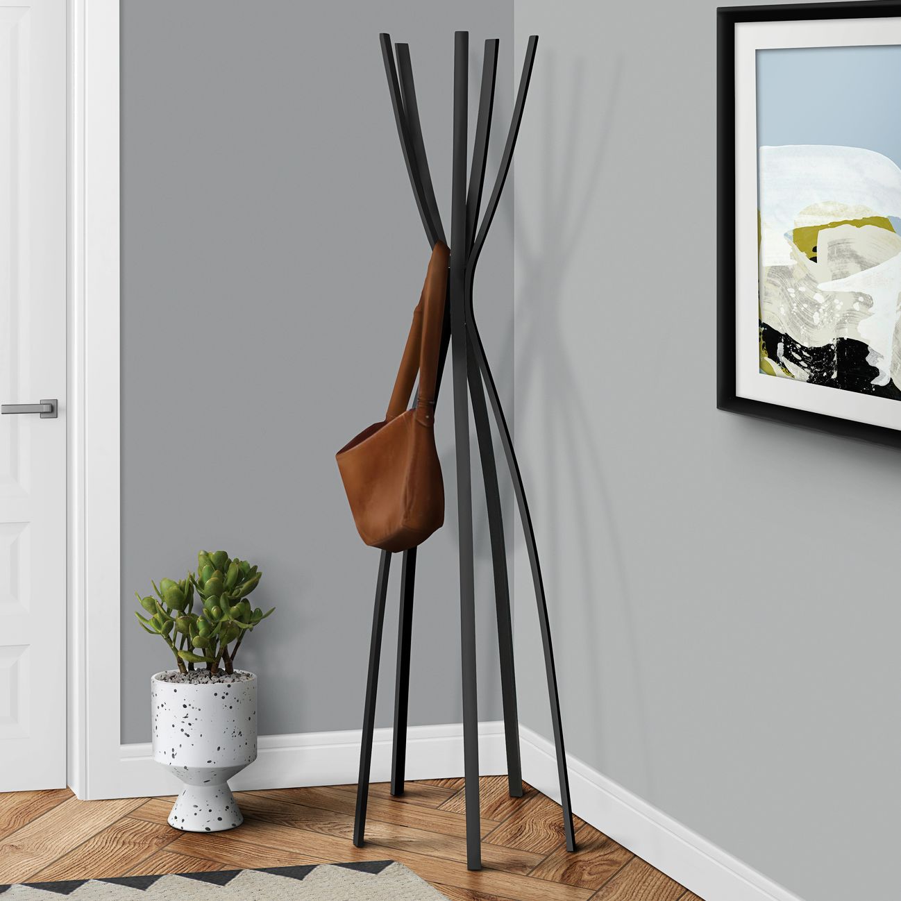Allura 72" HIgh Satin Black Metal Modern Coat Rack - #7G376 | Lamps Plus