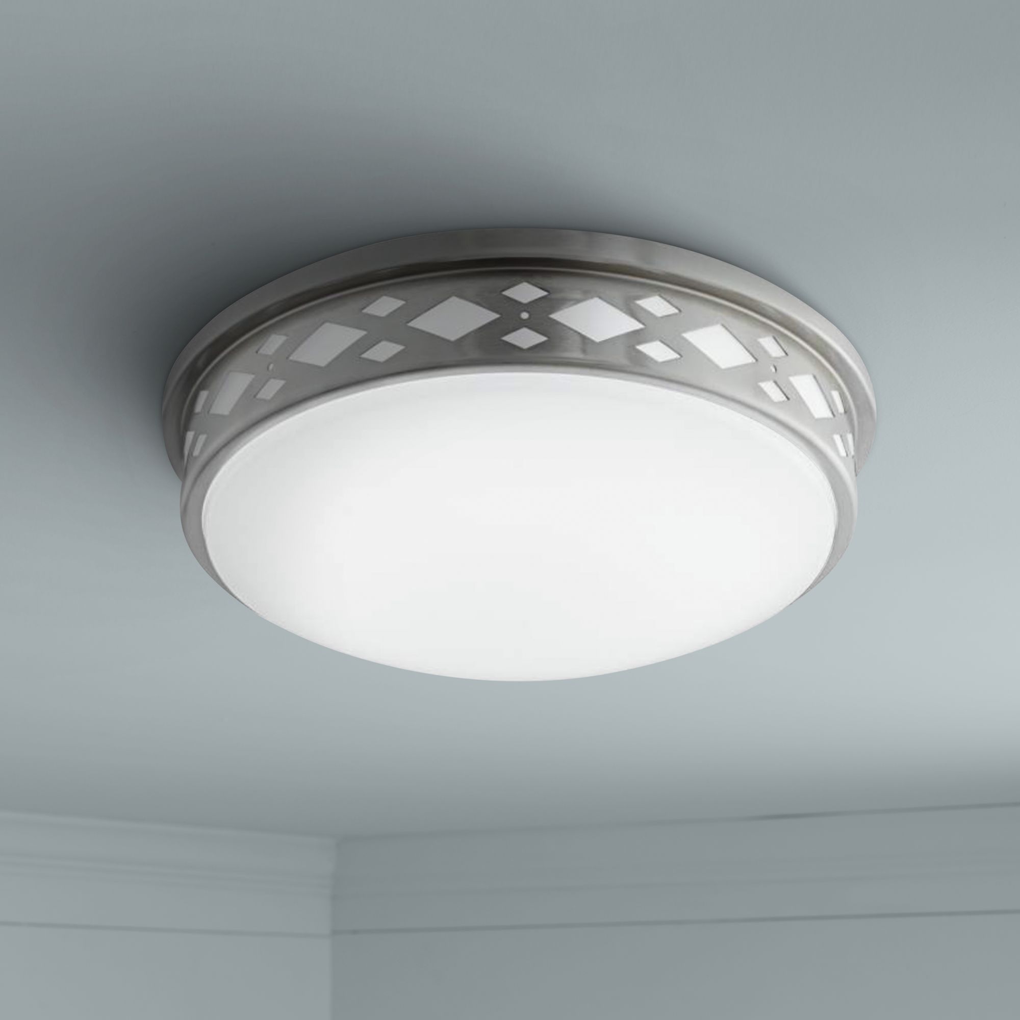 Fitzgerald 14"W Brushed Nickel Diamond LED Ceiling Light - #7P140 ...