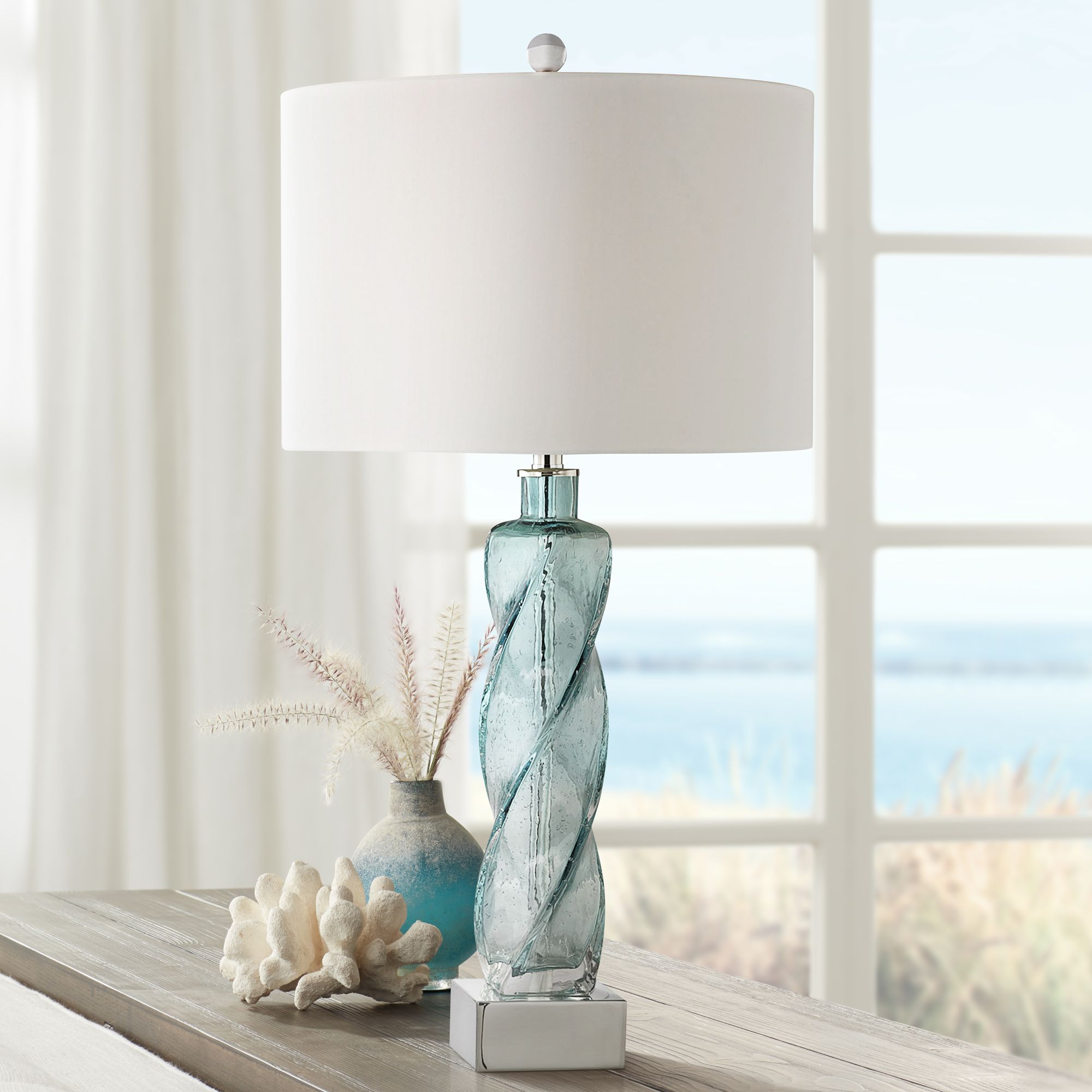 Dimond Springtide Aqua Glass Column Table Lamp - #843R0 | Lamps Plus