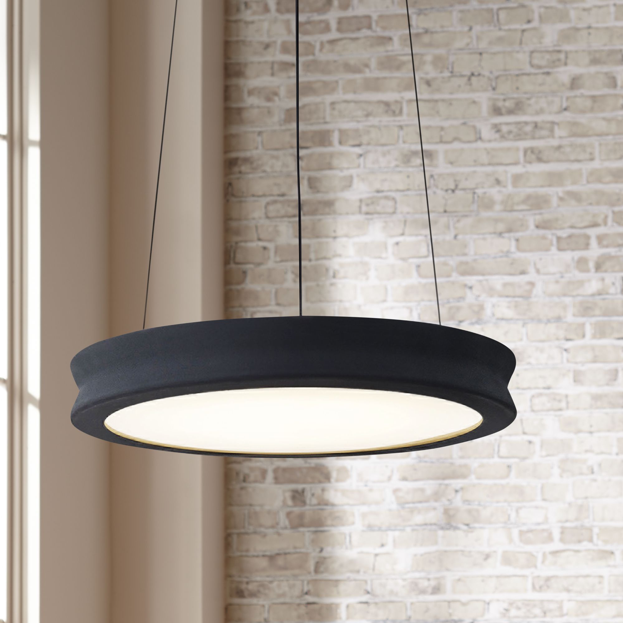 Fusion Bevel 16" Wide Matte Black Modern LED Pendant Light - #85T45 ...