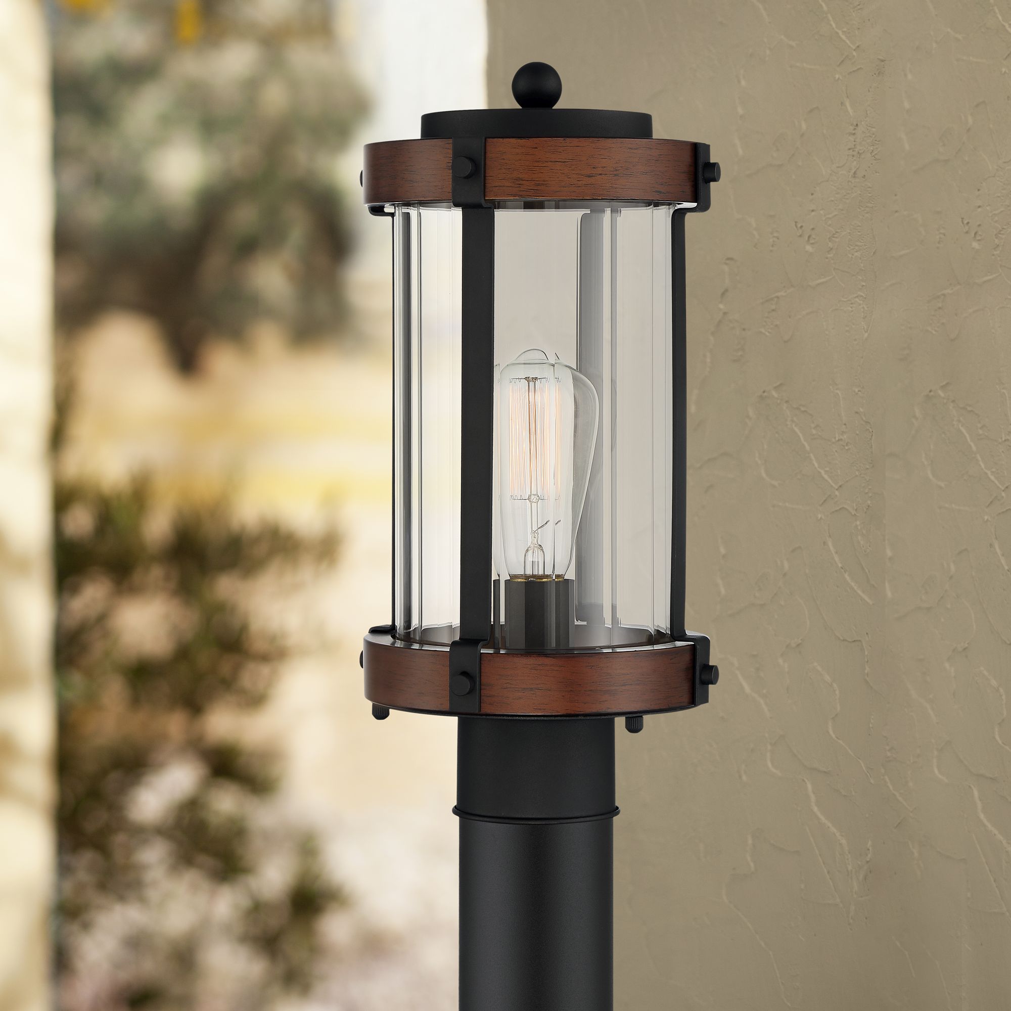 Stan 13 3/4" High Black and Dark Wood Outdoor Post Light - #87V90 ...
