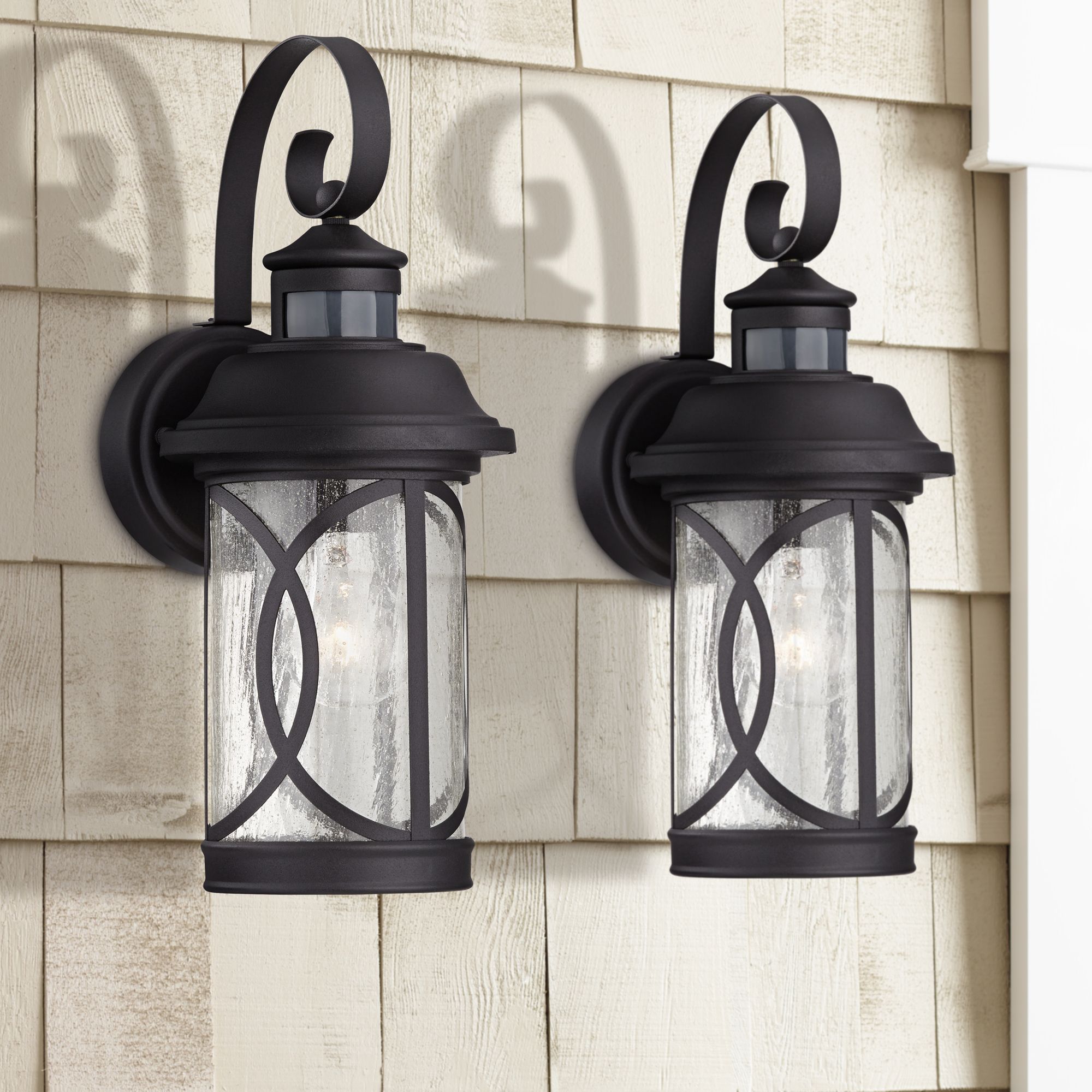 Capistrano Black Motion Sensor Outdoor Wall Lights Set Of 2 - Outdoor ...