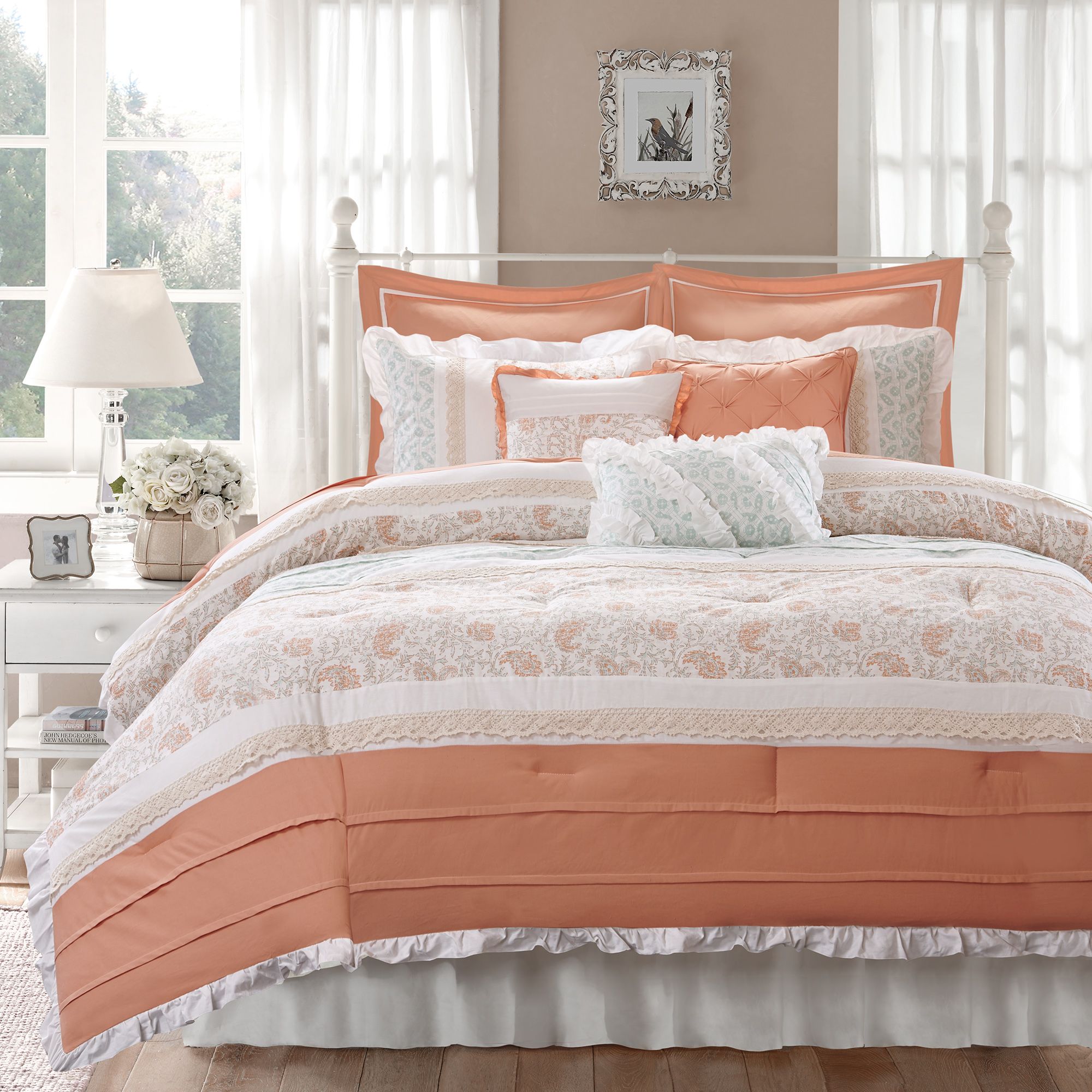 Dawn Coral Print 9-Piece Comforter Set - #93N85 | Lamps Plus
