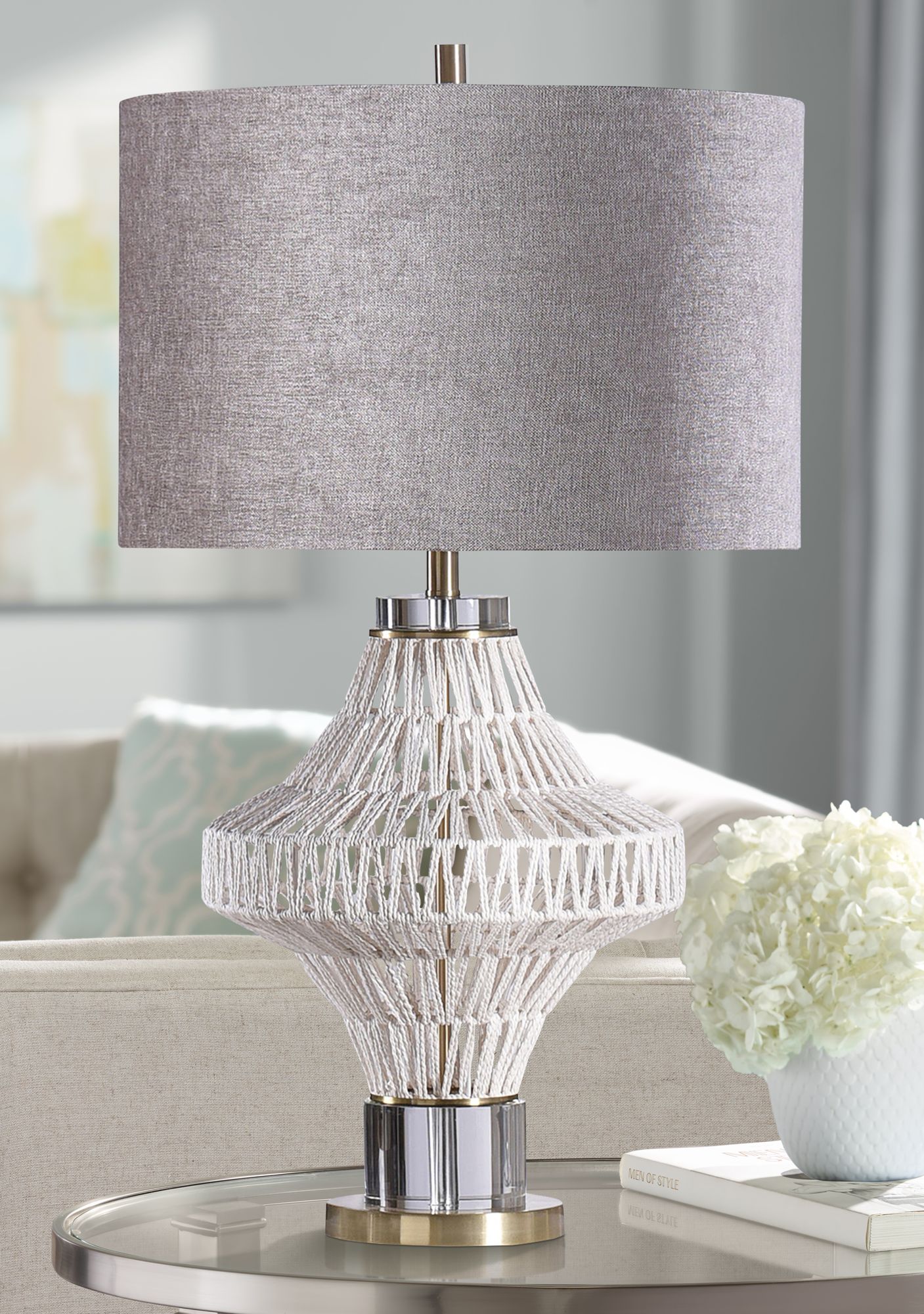 Harp and Finial Charlotte Natural Macrame Rope Table Lamp - #98P06 ...