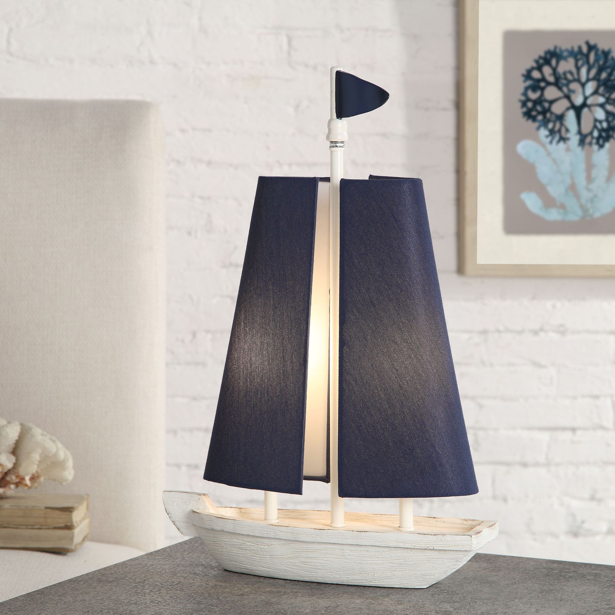 Ocean Breeze 19 1/2" High White and Blue Sail Boat Accent Table Lamp ...