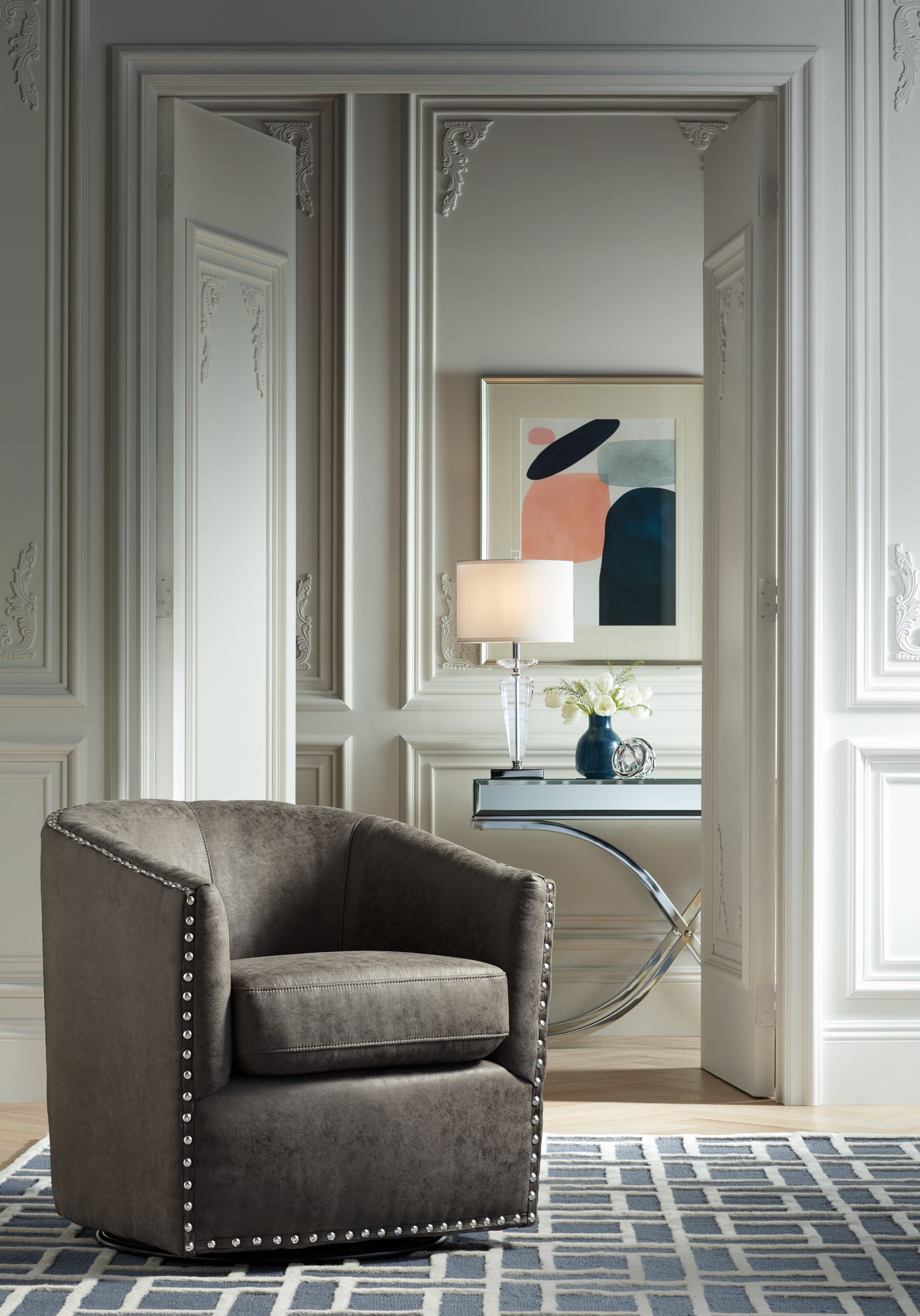 Fullerton Gray Swivel Accent Chair - #58W24 | Lamps Plus