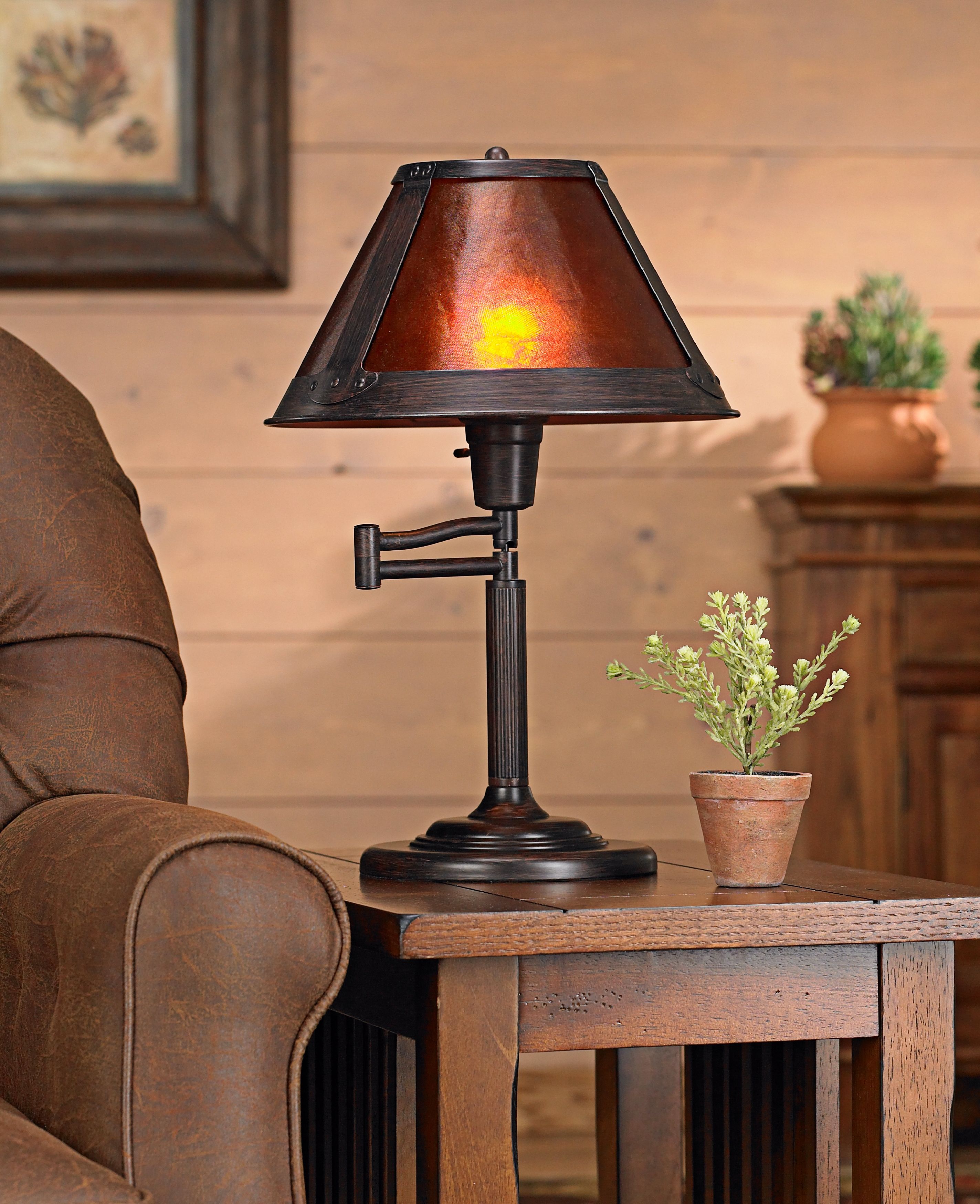 Mission Bronze 18" High Mica Shade Swing Arm Table Lamp - #52401 ...