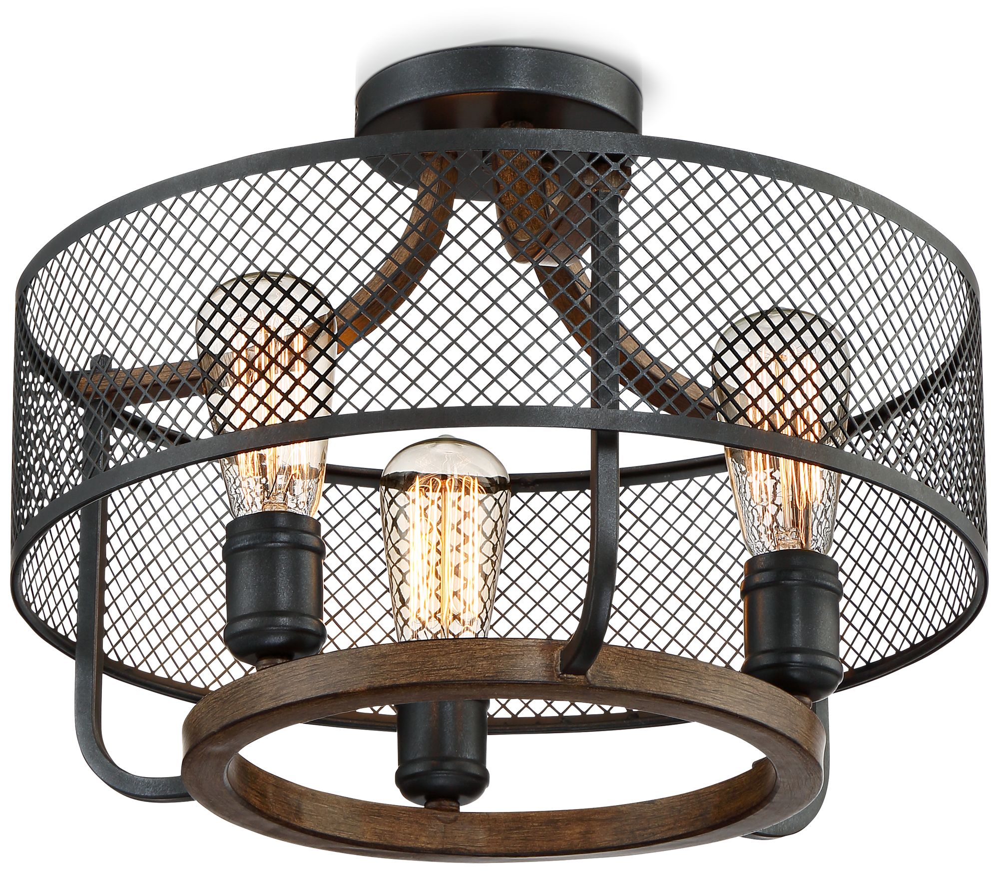 Halvor 16" Wide 3-Light Black Mesh Ceiling Light - #15D60 | Lamps Plus