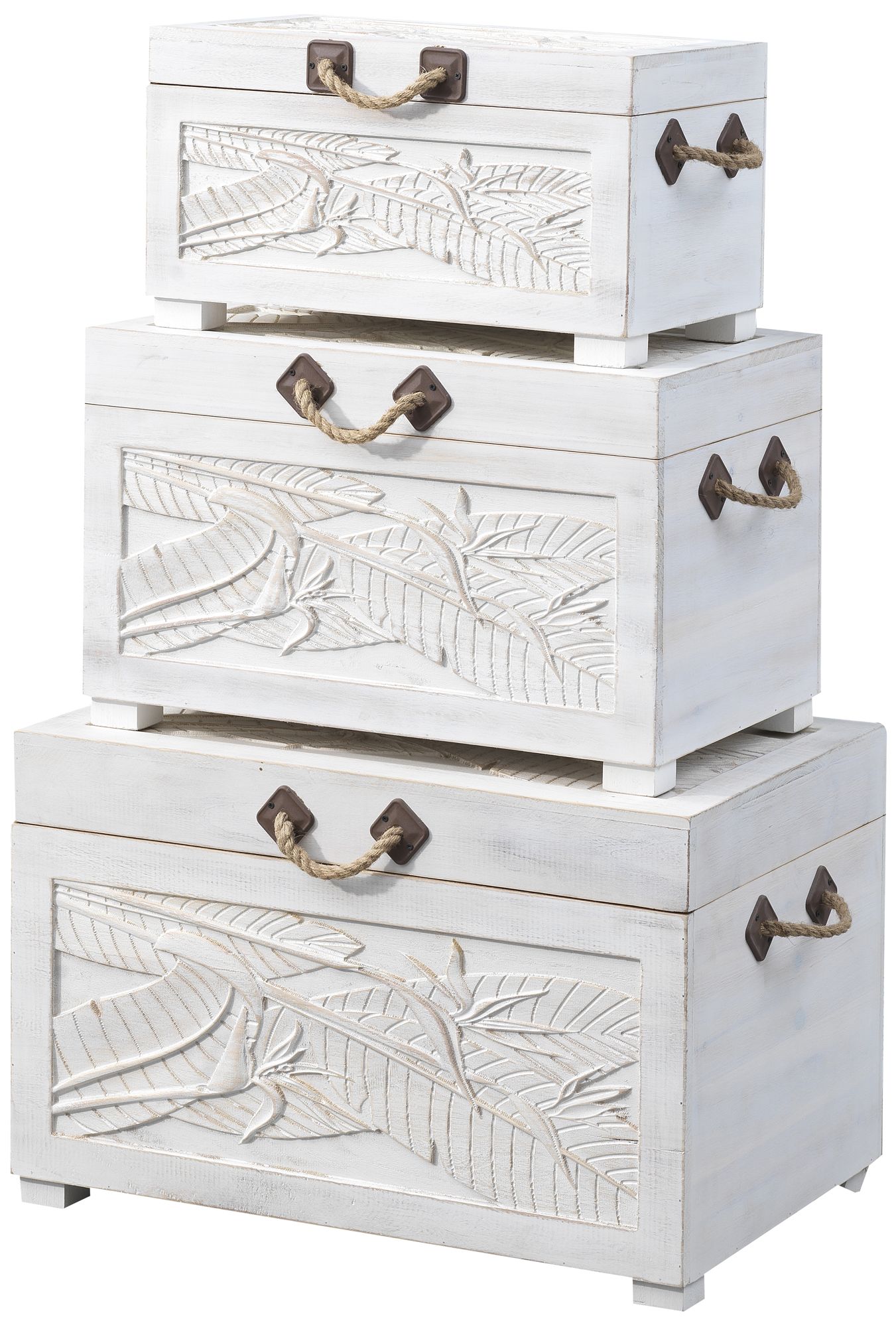 Tropics White Wash Wood Nesting Trunks Set of 3 - #80V11 | Lamps Plus