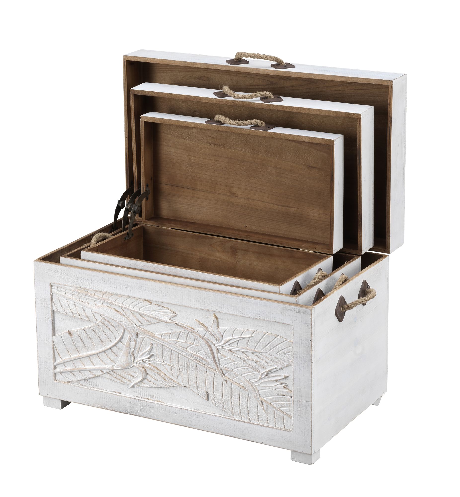 Tropics White Wash Wood Nesting Trunks Set of 3 - #80V11 | Lamps Plus