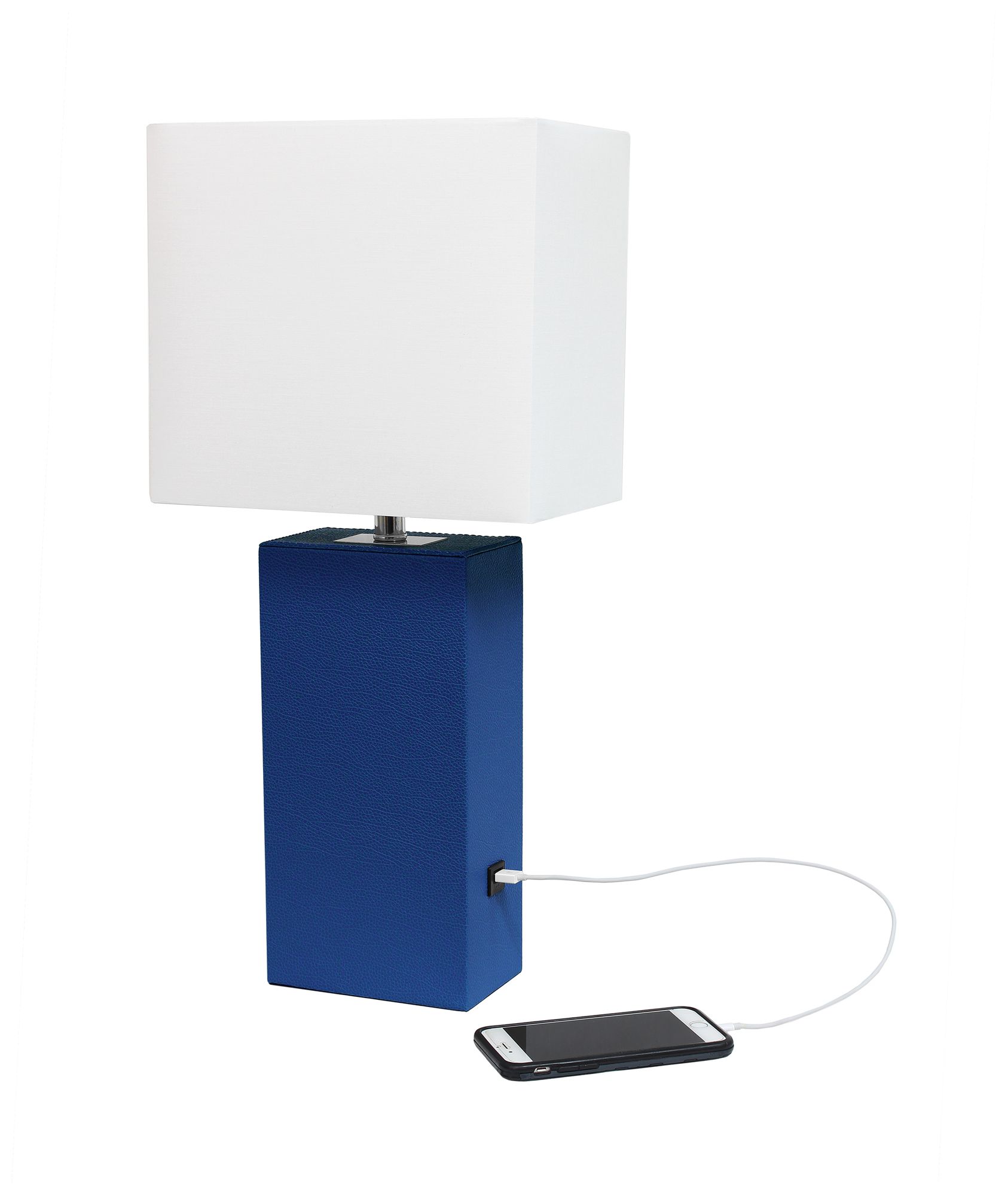 Elegant Designs Blue Leather Table Lamp with USB Port - #85W50 | Lamps Plus