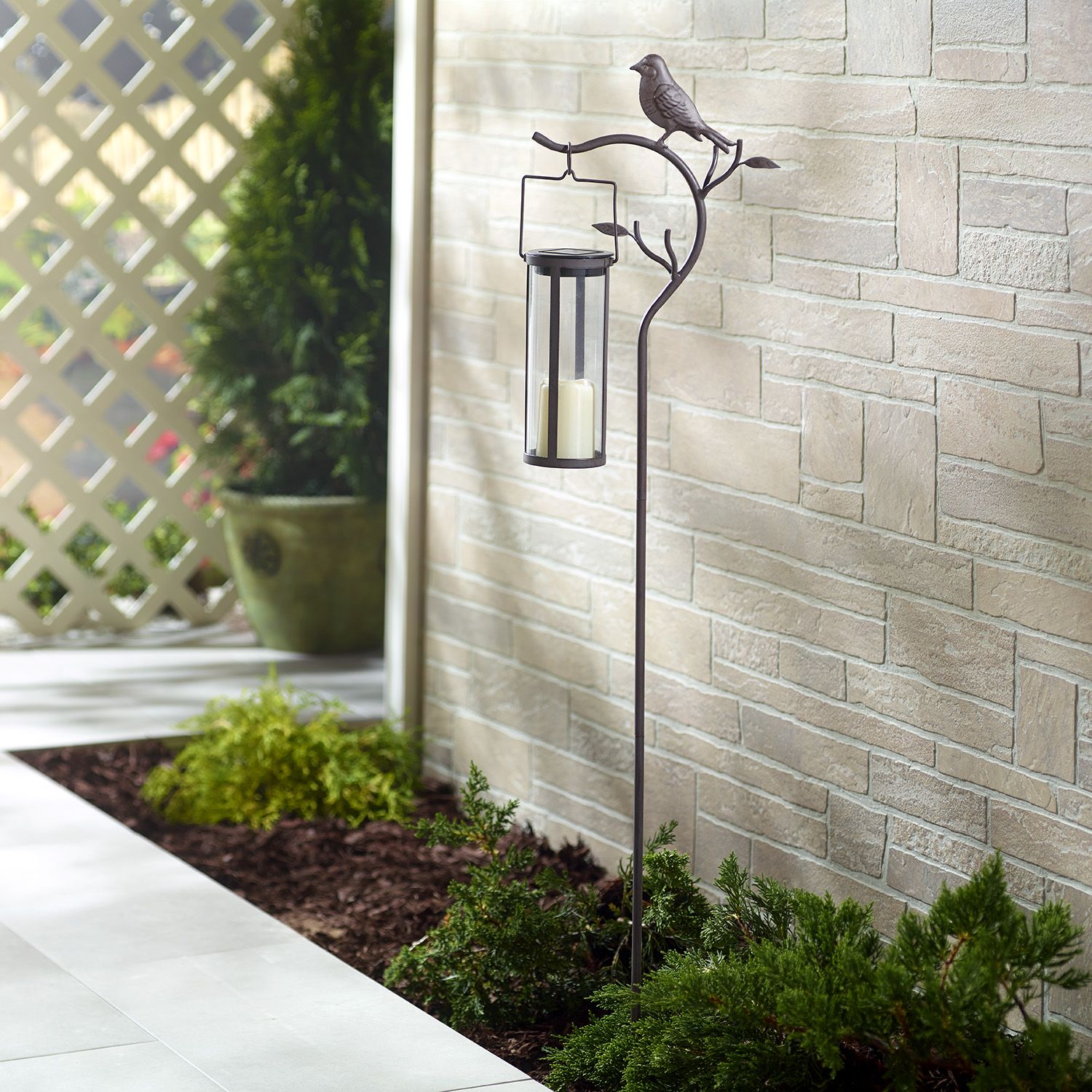 Provence Bird 45" High Bird Stake with Solar LED Candle Lantern ...