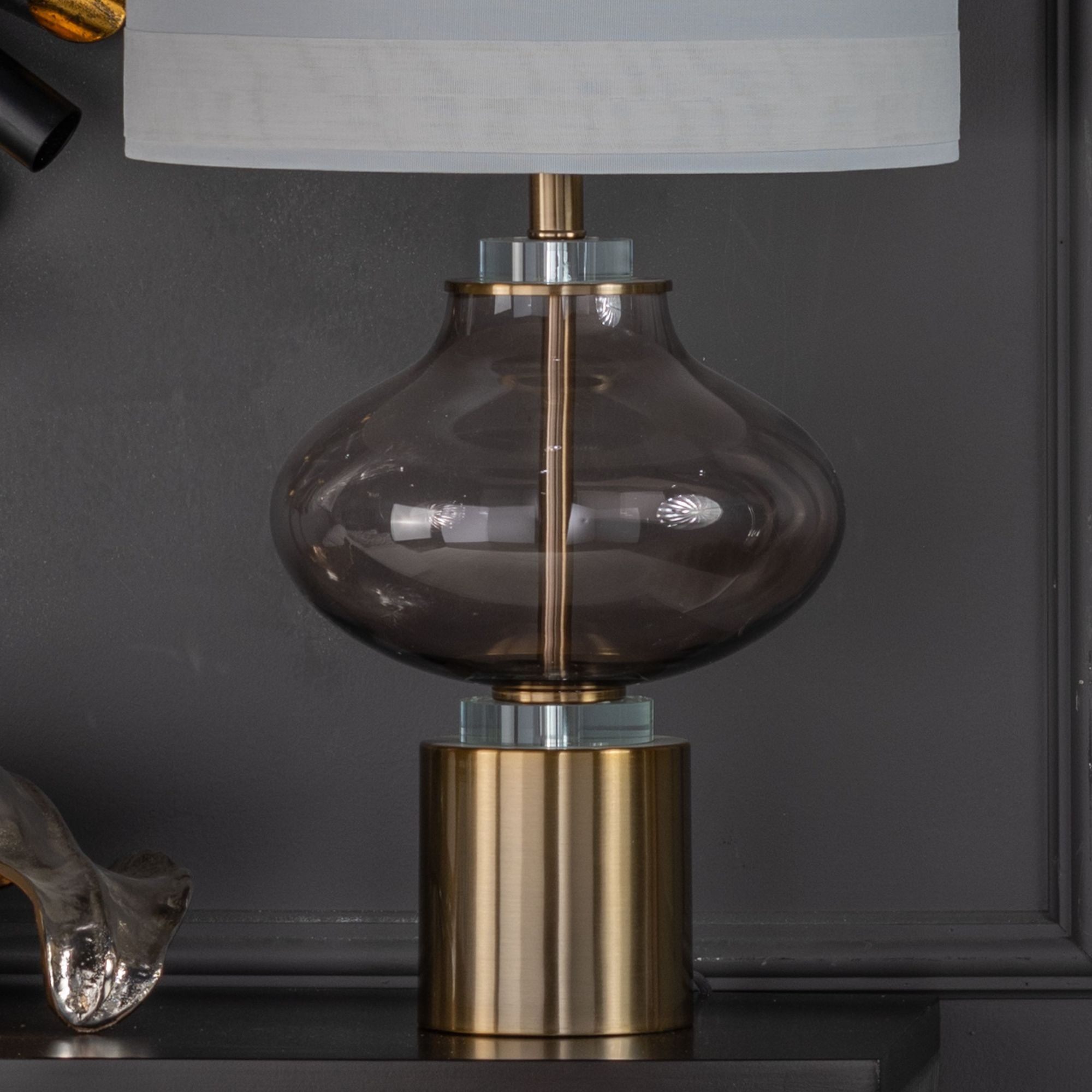 Irving Satin Brass Metal and Smoke Glass Table Lamp - #91P07 | Lamps Plus
