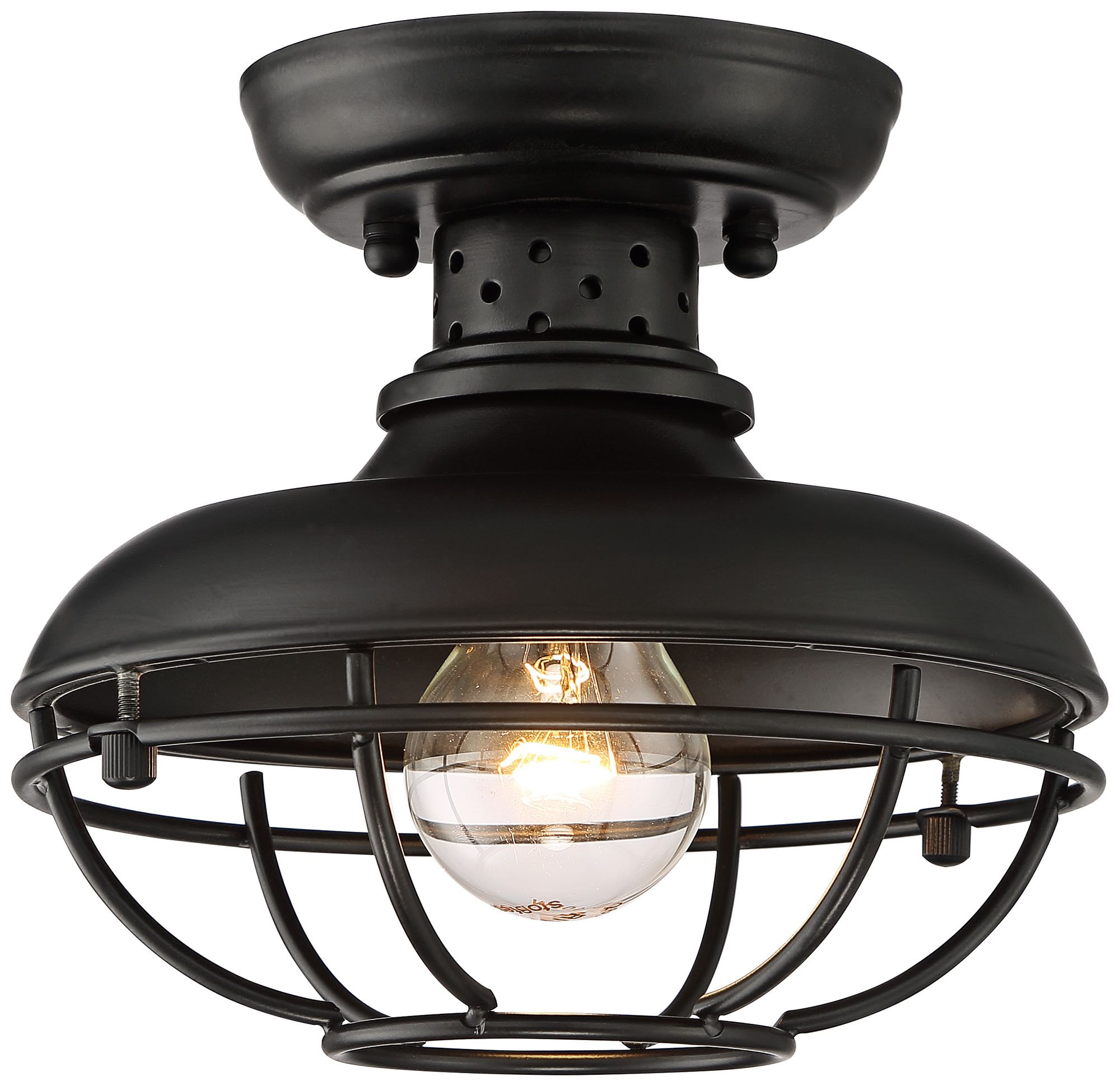 Franklin Park 8 1/2" Wide Black Finish Caged Outdoor Ceiling Light ...
